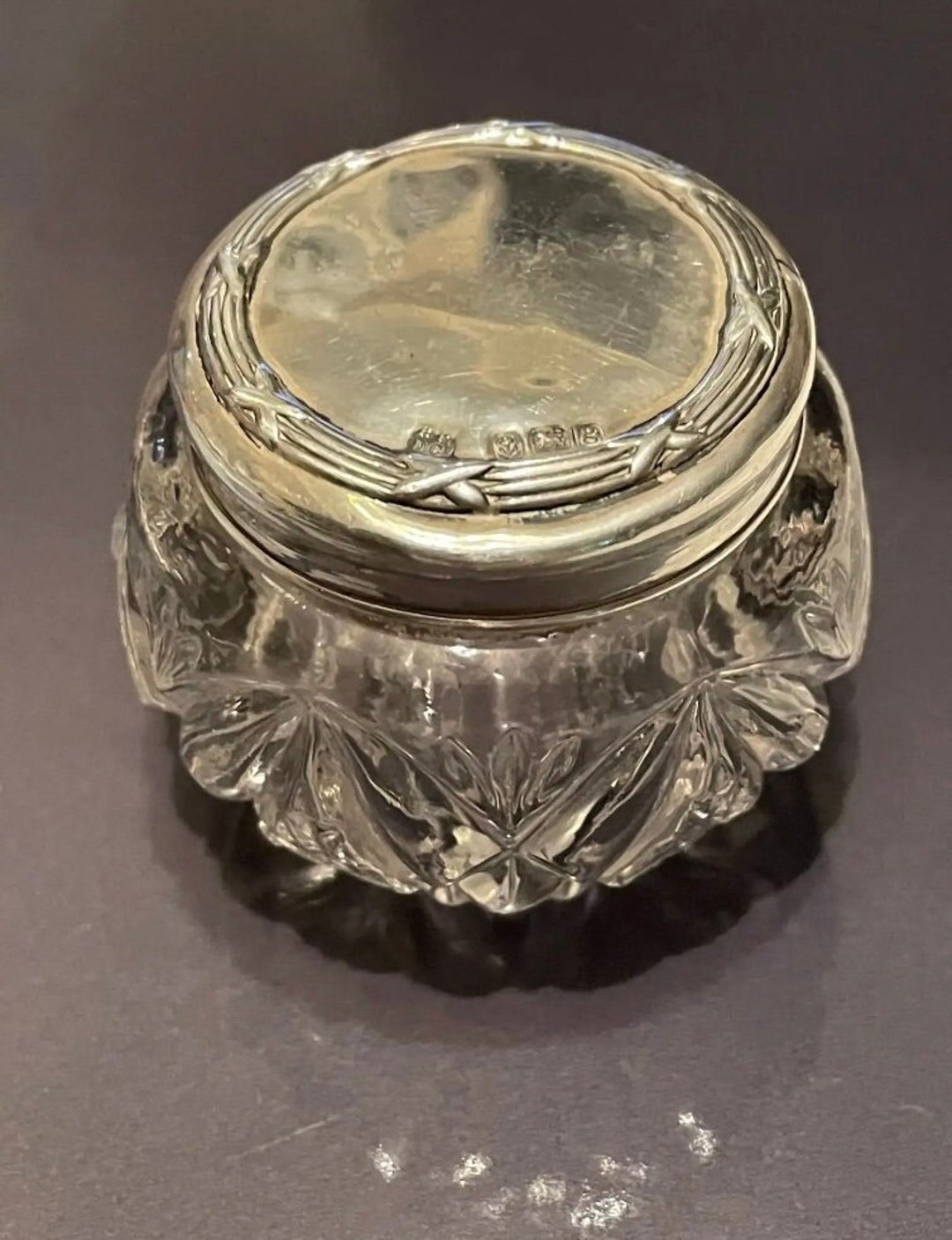 Antique Small Cut Crystal Trinket Box / Pill Box With Sterling Silver ...