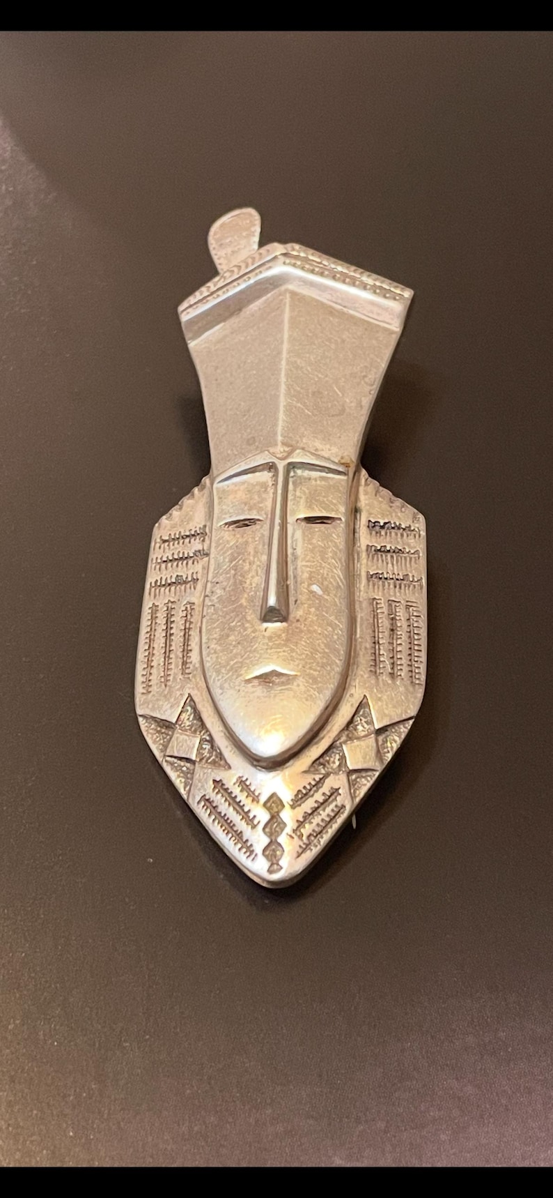 Rare Huge Vintage Mask Sterling Silver Brooch & Pendent With Fully ...