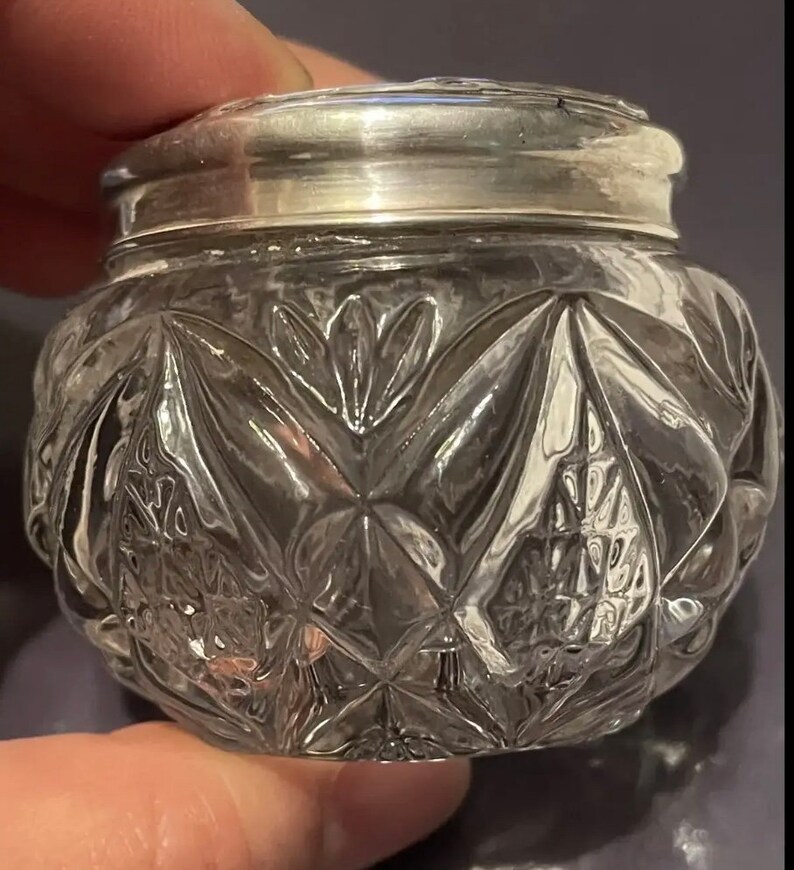 Antique Small Cut Crystal Trinket Box / Pill Box With Sterling Silver ...