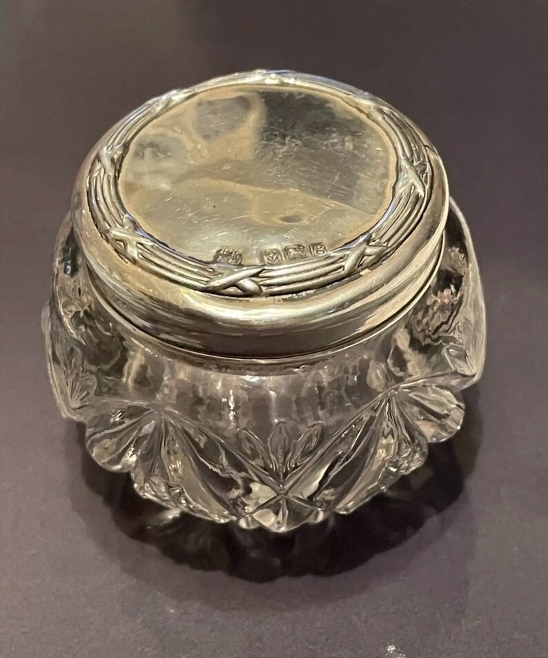 Antique Small Cut Crystal Trinket Box / Pill Box With Sterling Silver ...