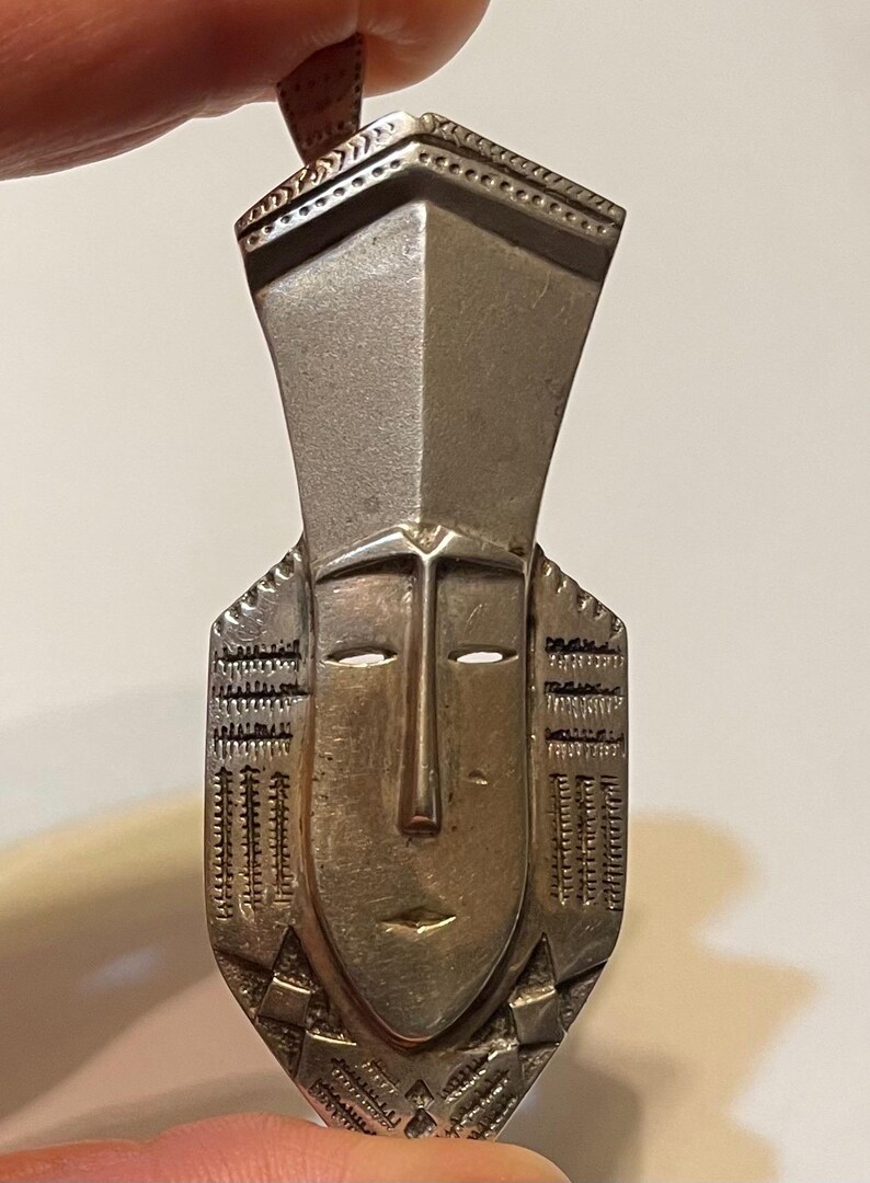 Rare Huge Vintage Mask Sterling Silver Brooch & Pendent With Fully ...