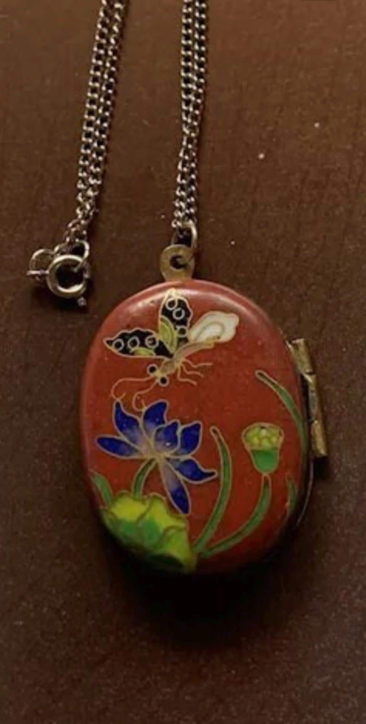 Vintage Art Deco Old Chinese Cloisonné Enamel Locket Pendant Necklace ...
