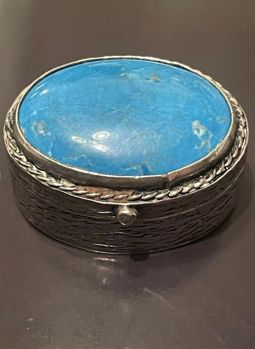Rare Vintage Sterling Silver Hinged Pill Box With Genuine Turquoise - Etsy