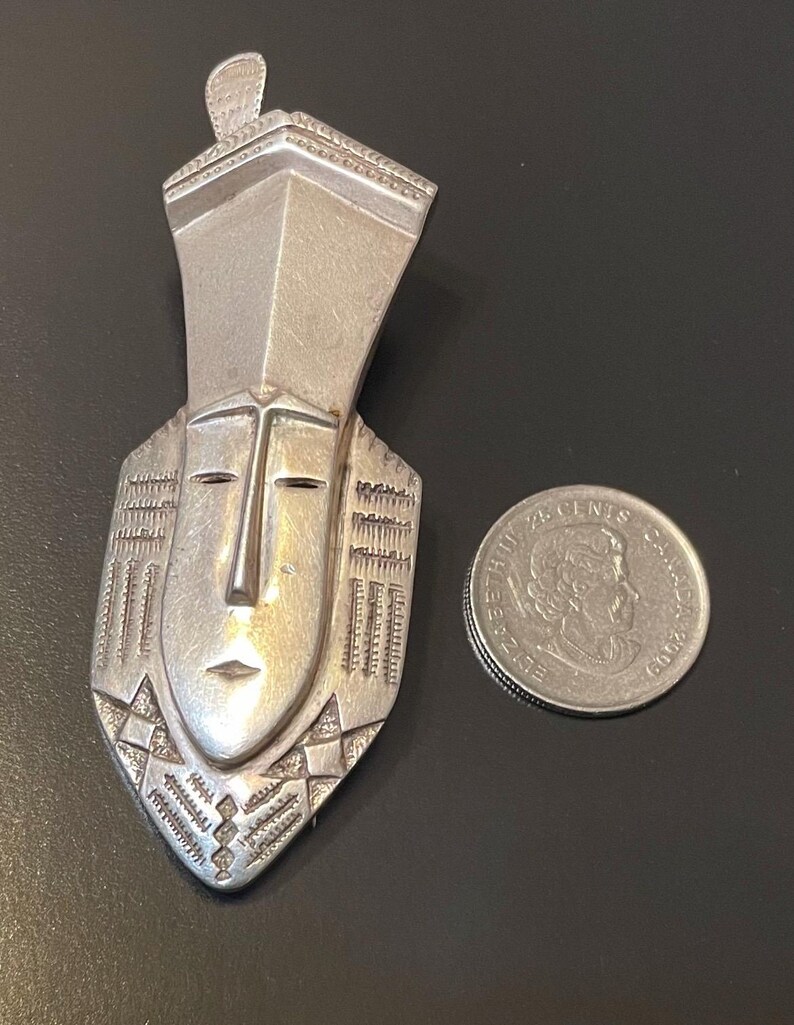 Rare Huge Vintage Mask Sterling Silver Brooch & Pendent With Fully ...
