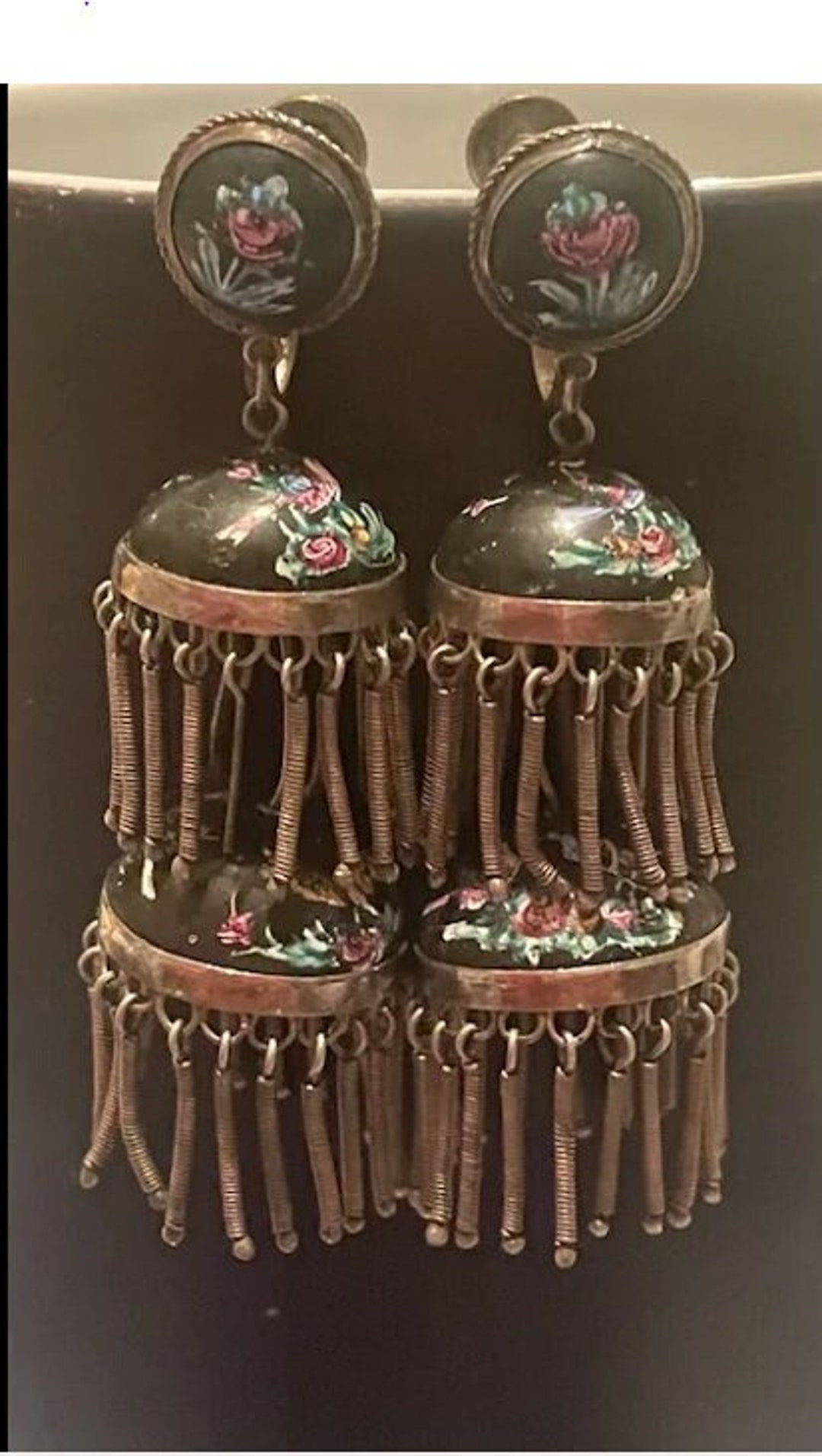 Elegant Vintage Hand Painted Filigree Silver Lantern Chandelier ...