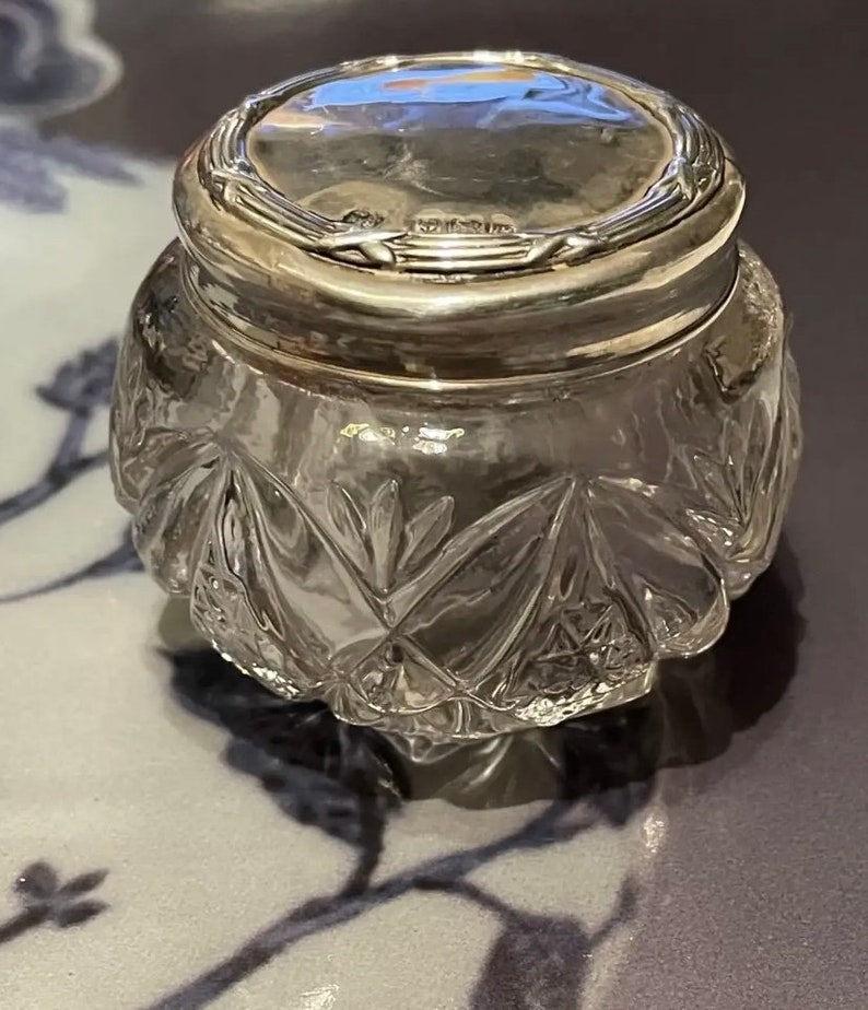 Antique Small Cut Crystal Trinket Box / Pill Box With Sterling Silver ...