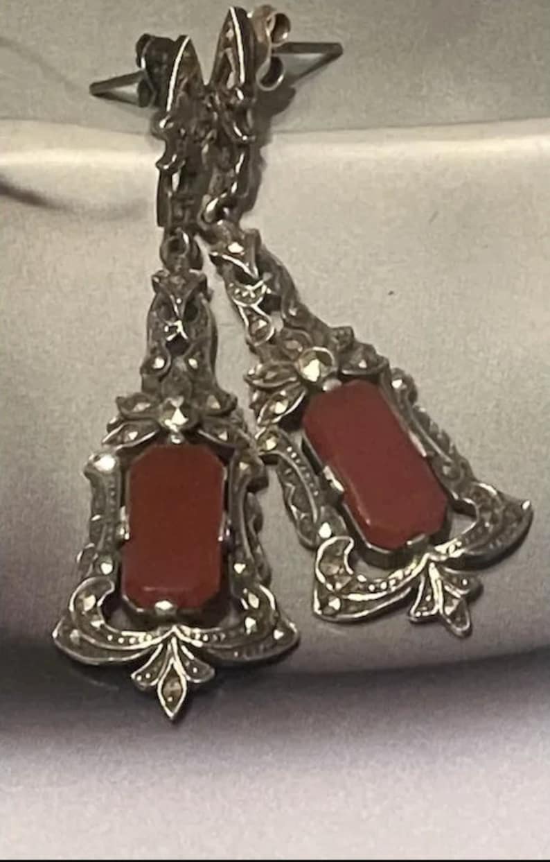 Art Deco Vintage echte Karneol mit Markasit Tropfen Ohrringe - Etsy.de