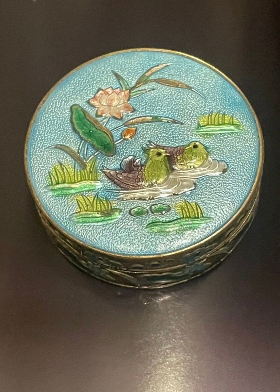 Vintage Chinese Enamel Trinket Box: Silver Mandarin Duck & Lotus - Etsy