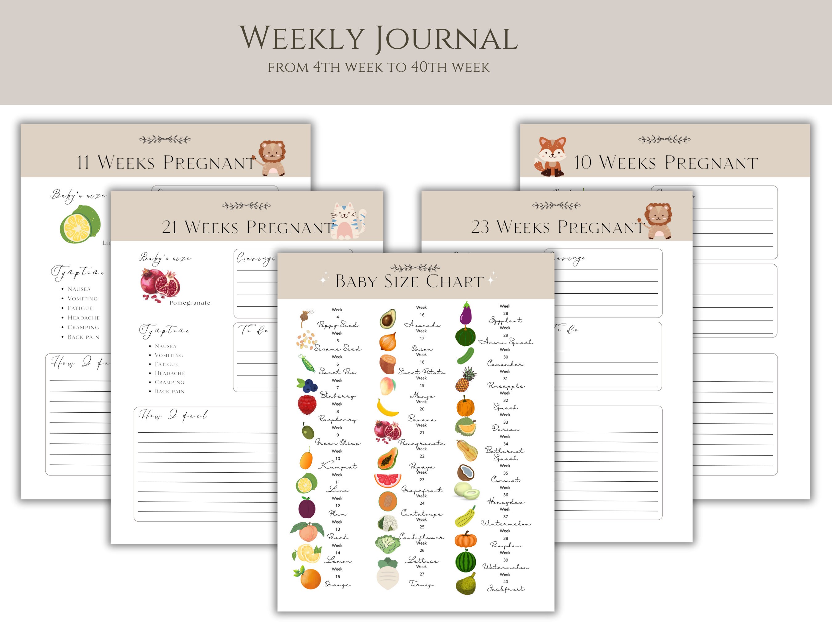 Pregnancy Planner Printable, Printable Pregnancy Journal, Boho Animals ...