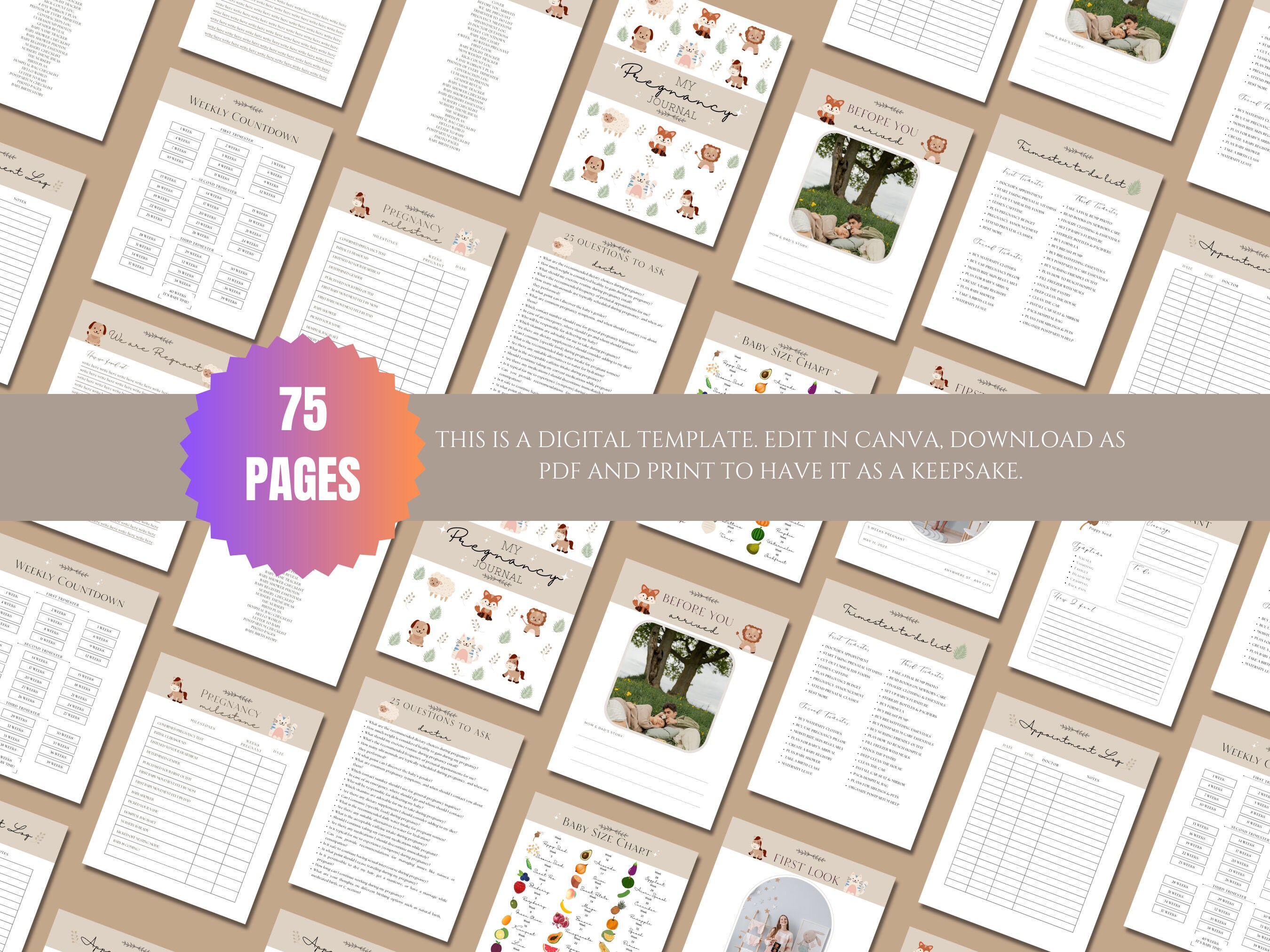 Pregnancy Planner Printable, Printable Pregnancy Journal, Boho Animals ...