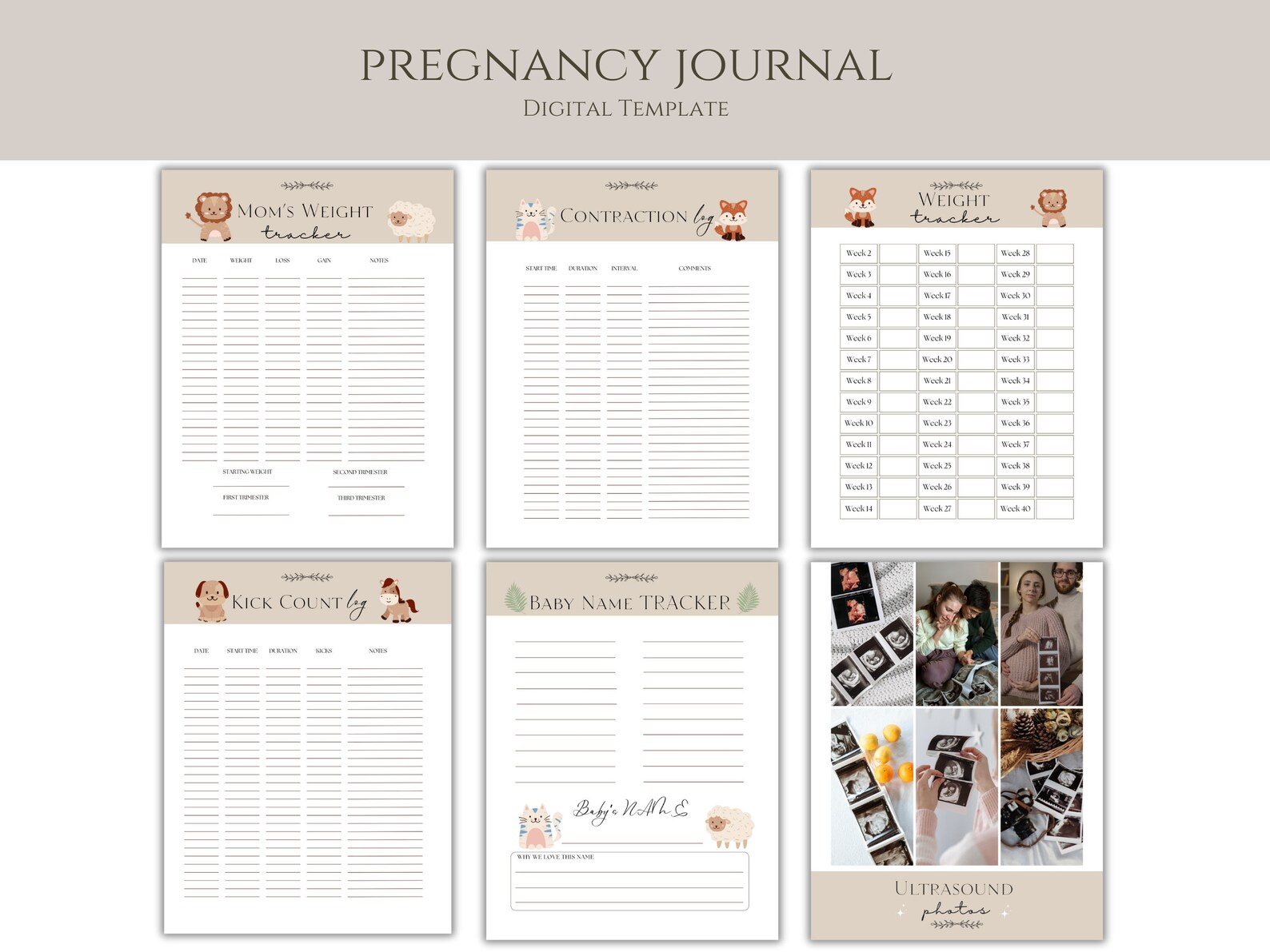 Pregnancy Planner Printable, Printable Pregnancy Journal, Boho Animals ...