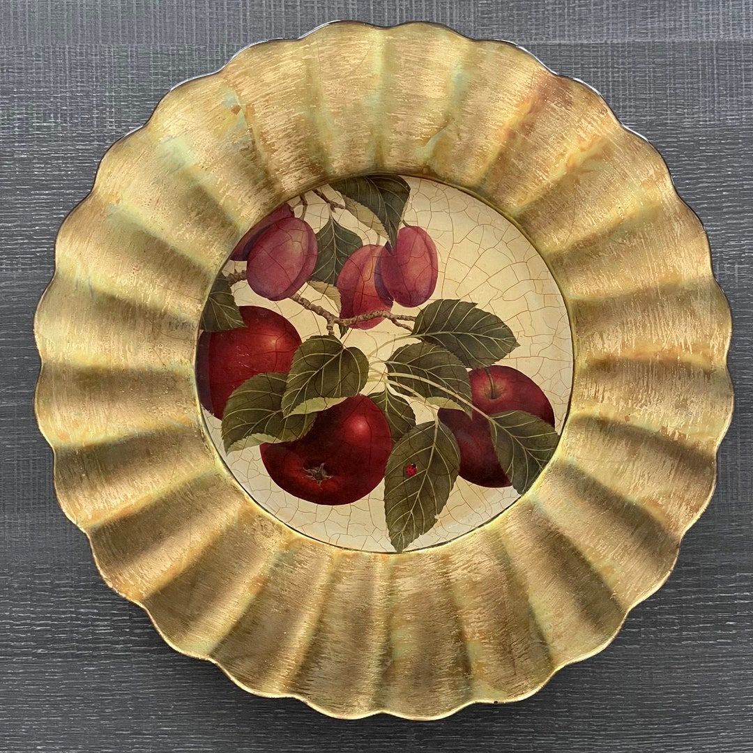 Vintage Lesley Roy 24k Large Gold Plate - 1522 14" Fluted Apples ...