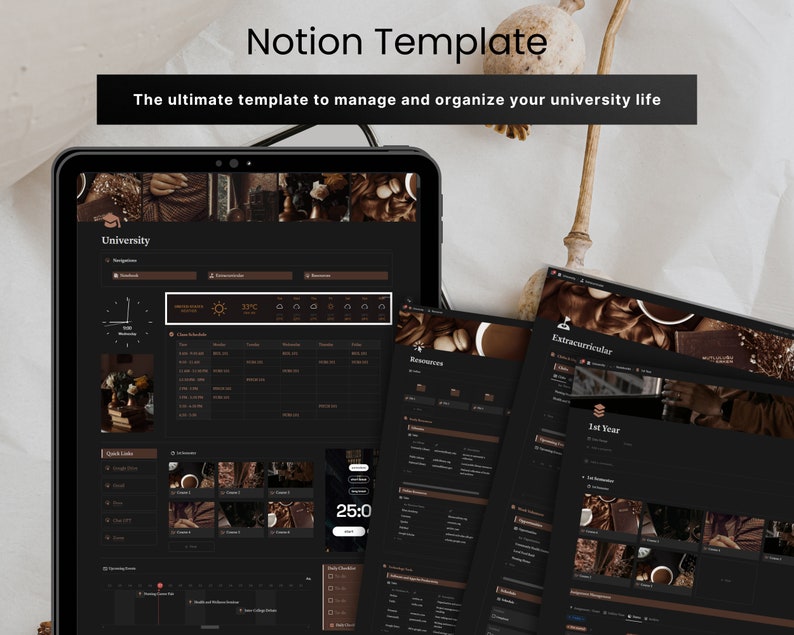 Academic Planner Student Notion Templates, Dark Academia Notion College ...