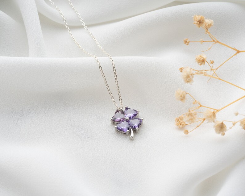 Amethyst Birthstone Necklace, February Birth Flower Necklace ...