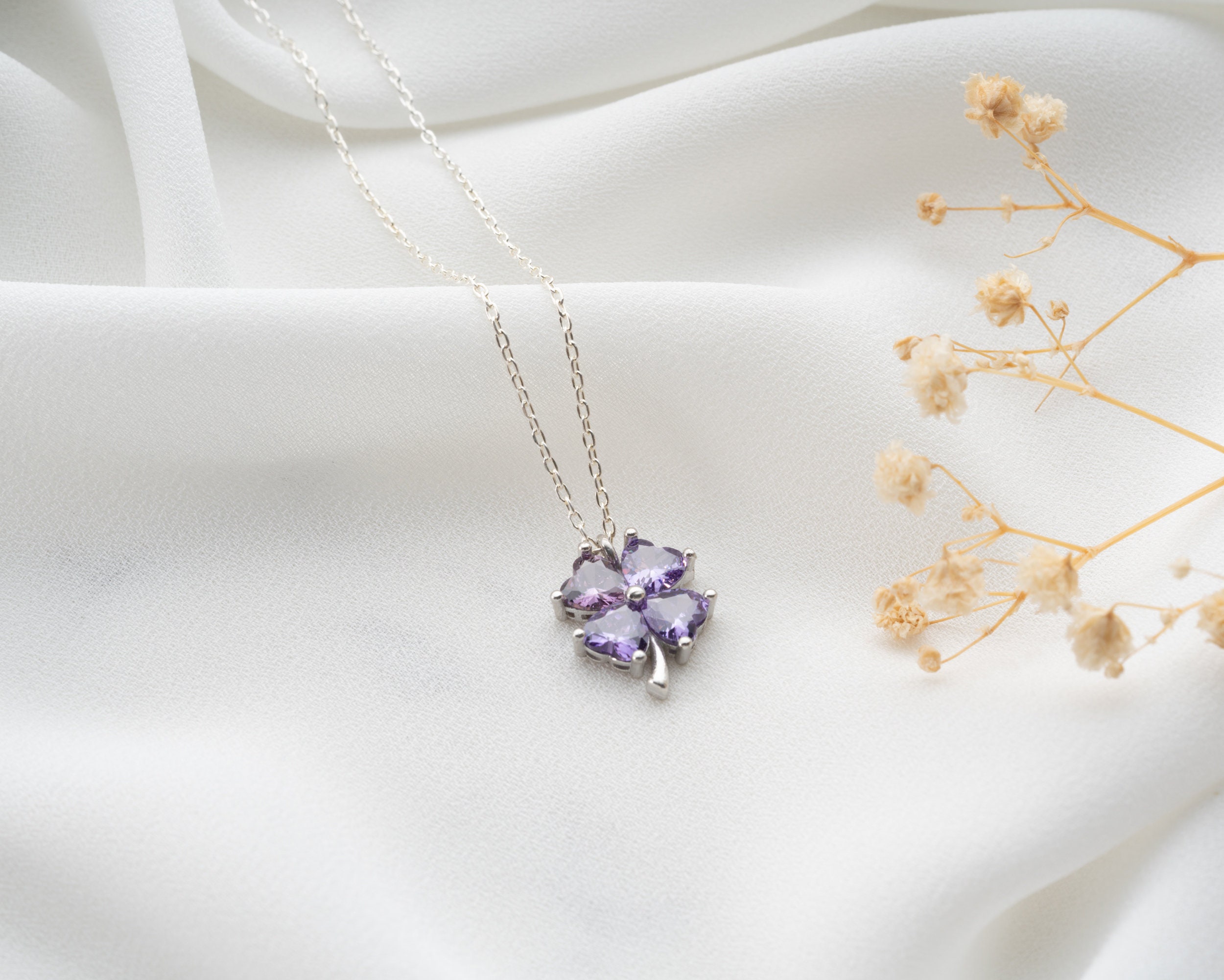 Amethyst Birthstone Necklace, February Birth Flower Necklace ...