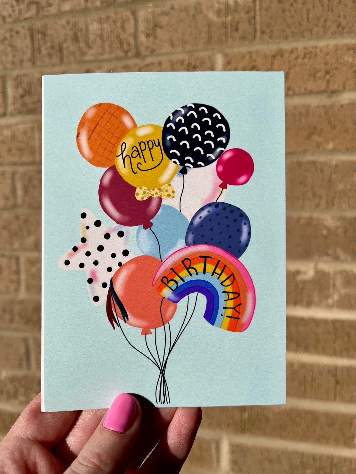Birthday Balloons With Rainbow- Gender Nuetral Birthday Card - Etsy