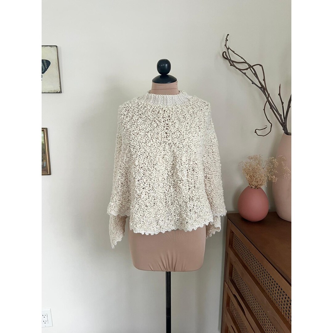 Vintage Hand Knit Popcorn Cape Poncho Sweater - Etsy