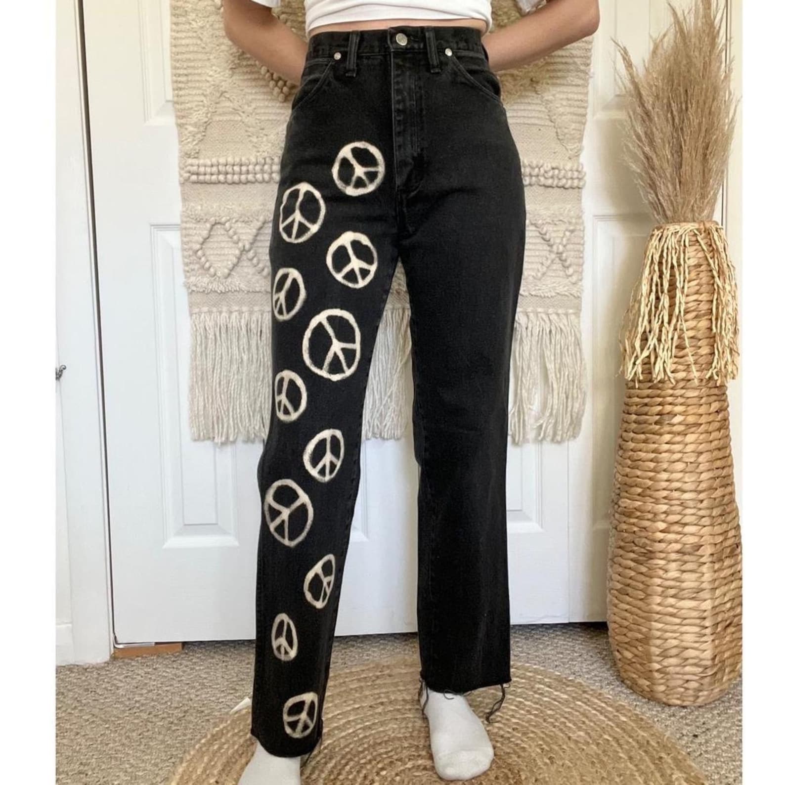 Vintage Handmade Upcycled Bleach Dye Peace Sign Wrangler Jeans - Etsy