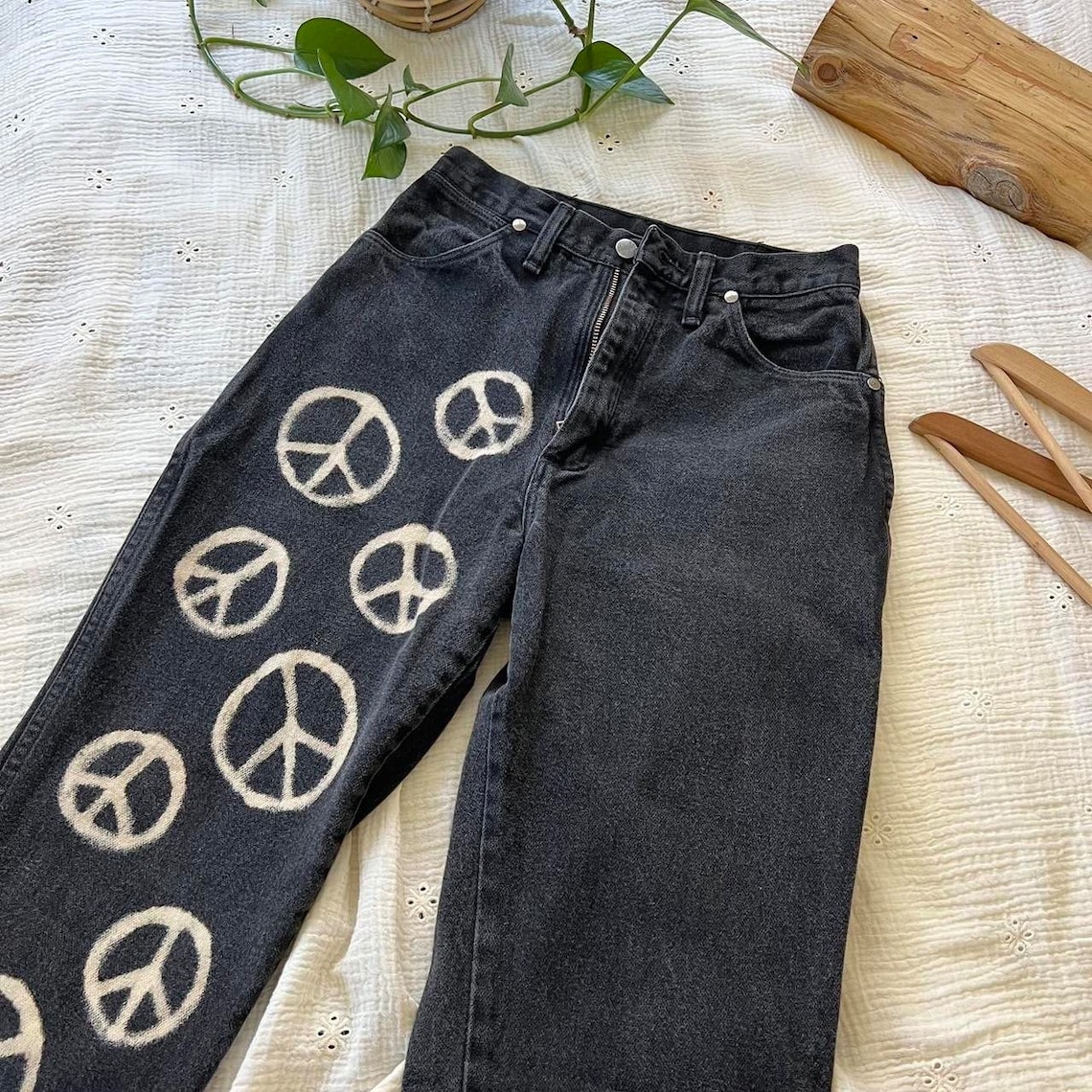 Vintage Handmade Upcycled Bleach Dye Peace Sign Wrangler Jeans - Etsy