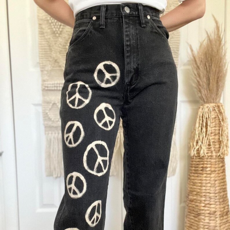 Vintage Handmade Upcycled Bleach Dye Peace Sign Wrangler Jeans - Etsy