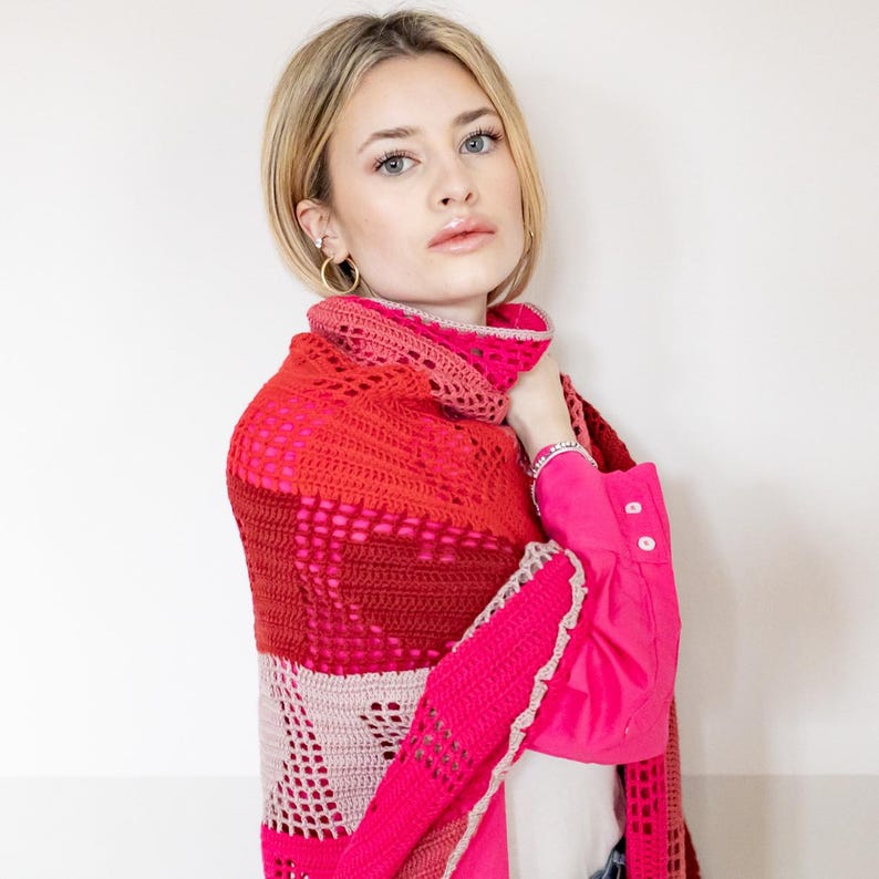 Charmed Harmony Shawl, Crochet Pattern, Triangular Filet Lace Wrap (PDF ...