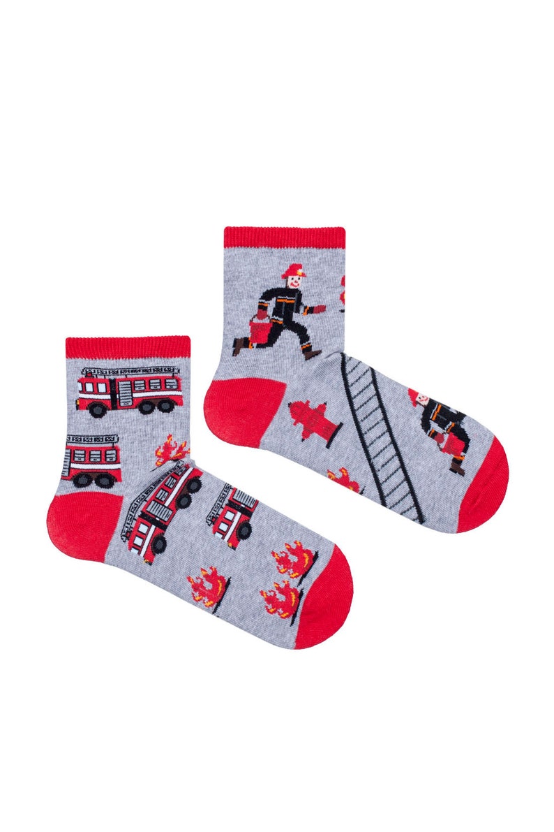 Fireman Fire Truck Firefighter Kids Socks, Funny Socks, Socks, Crazy ...