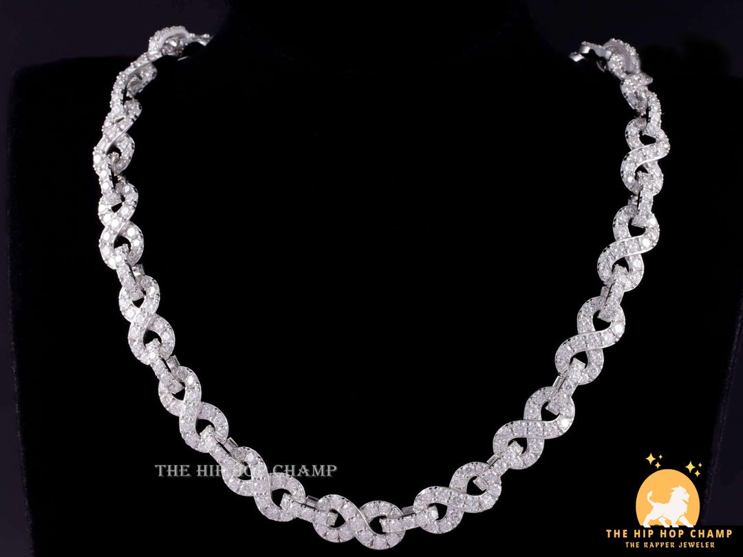 Iced Out Moissanite Infinity Link Cuban Chain, White Gold Plated - Etsy