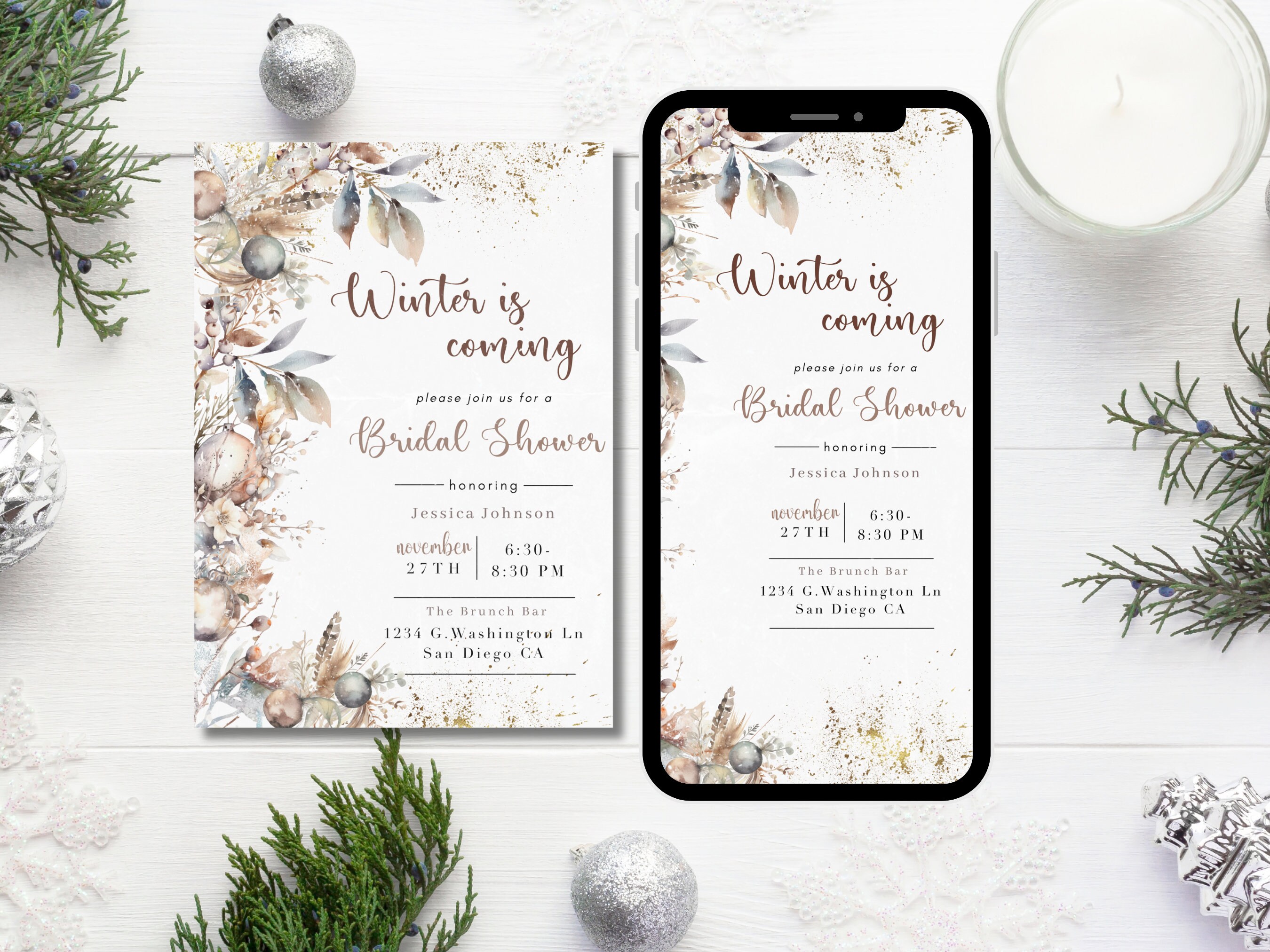 Winter Wedding Bridal Shower Invitation, Elegant Winter Wedding ...