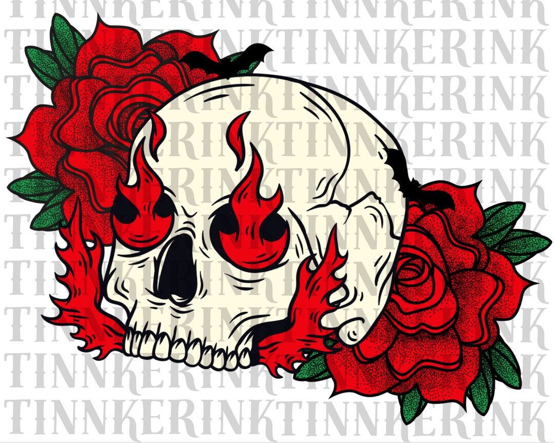 Skull Png, Rose Sublimation, Bat Digital,art Skull With Flames Png ...