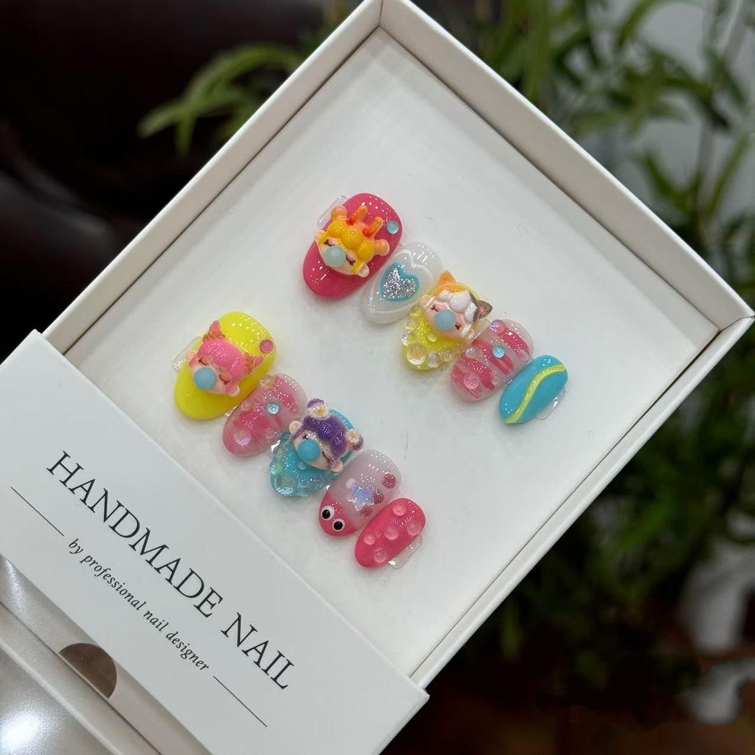 3D Kawaii Cartoon Press-on Nails | Cute Handmade Jelly & Toy-inspired Nail Set | Colorful Y2K ...