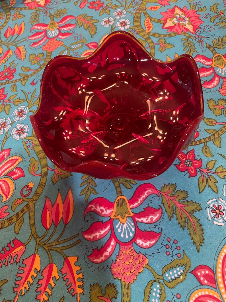 Viking Amberina Ruby Red Six Petal Cadmium Glow Compote Candy Dish - Etsy