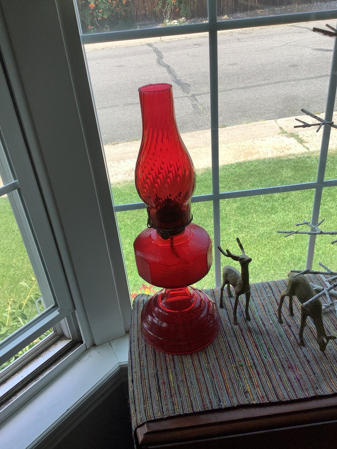 Vintage Cranberry Red Oil Lamp With Swirl Cranberry Glass Chimney - Etsy