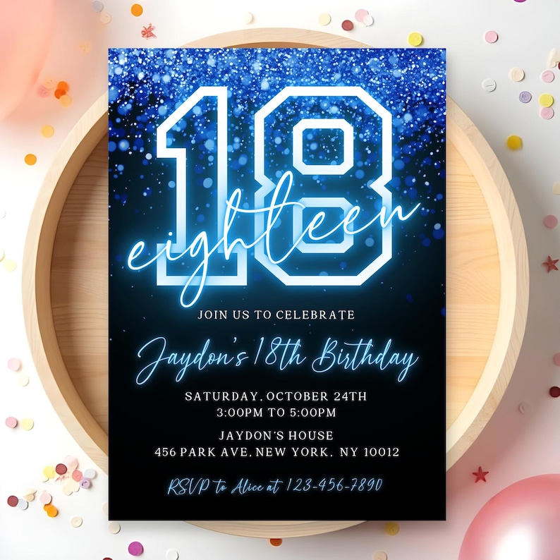 Editable Boy Glitter Birthday Invite 18th Birthday Invitation Template ...