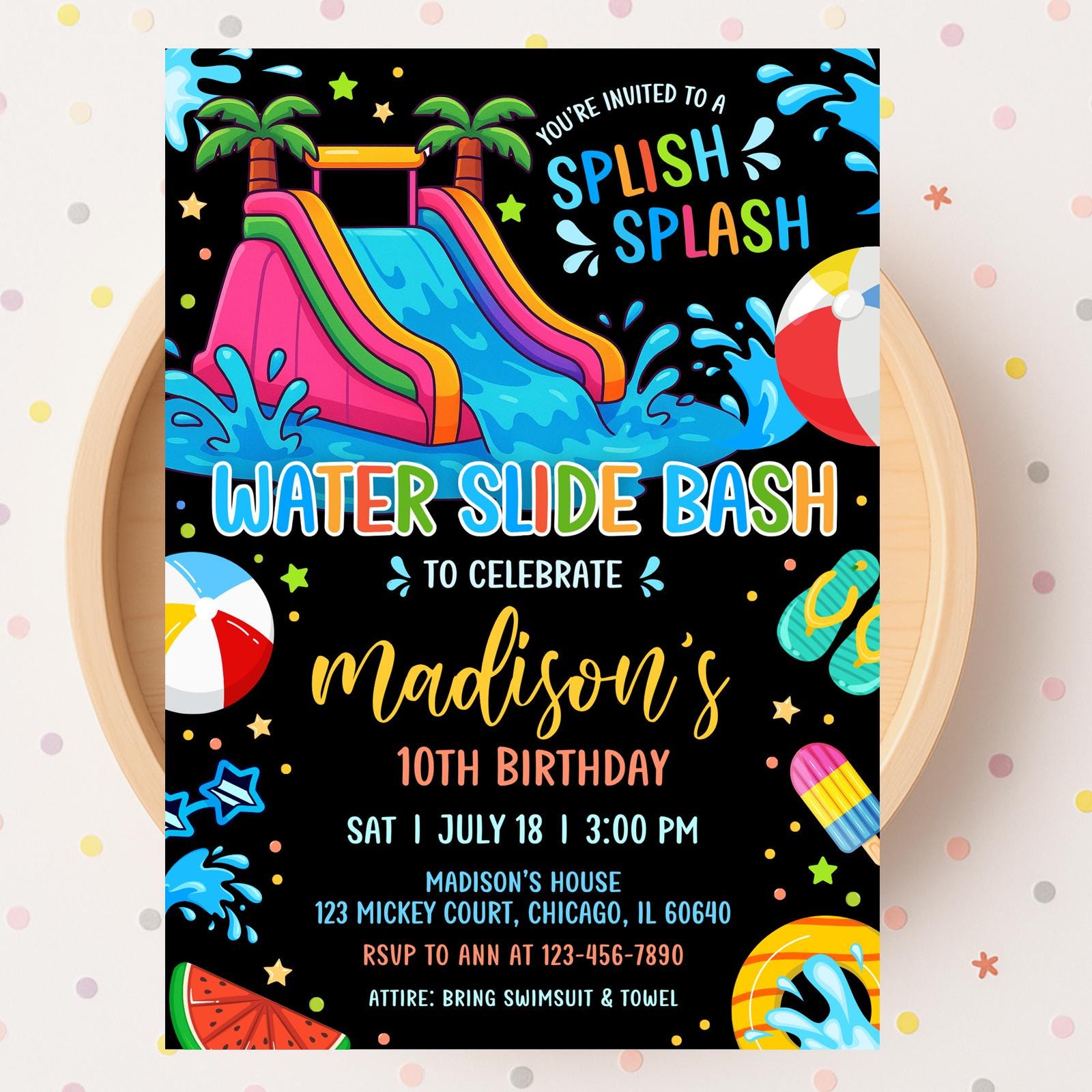 Editable Waterslide Birthday Invitation Water Slide Splash Party Summer ...