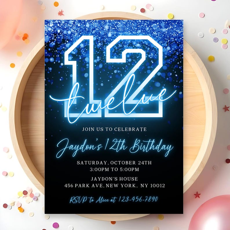 Editable Boy Glitter Birthday Invite 12th Birthday Invitation Template ...