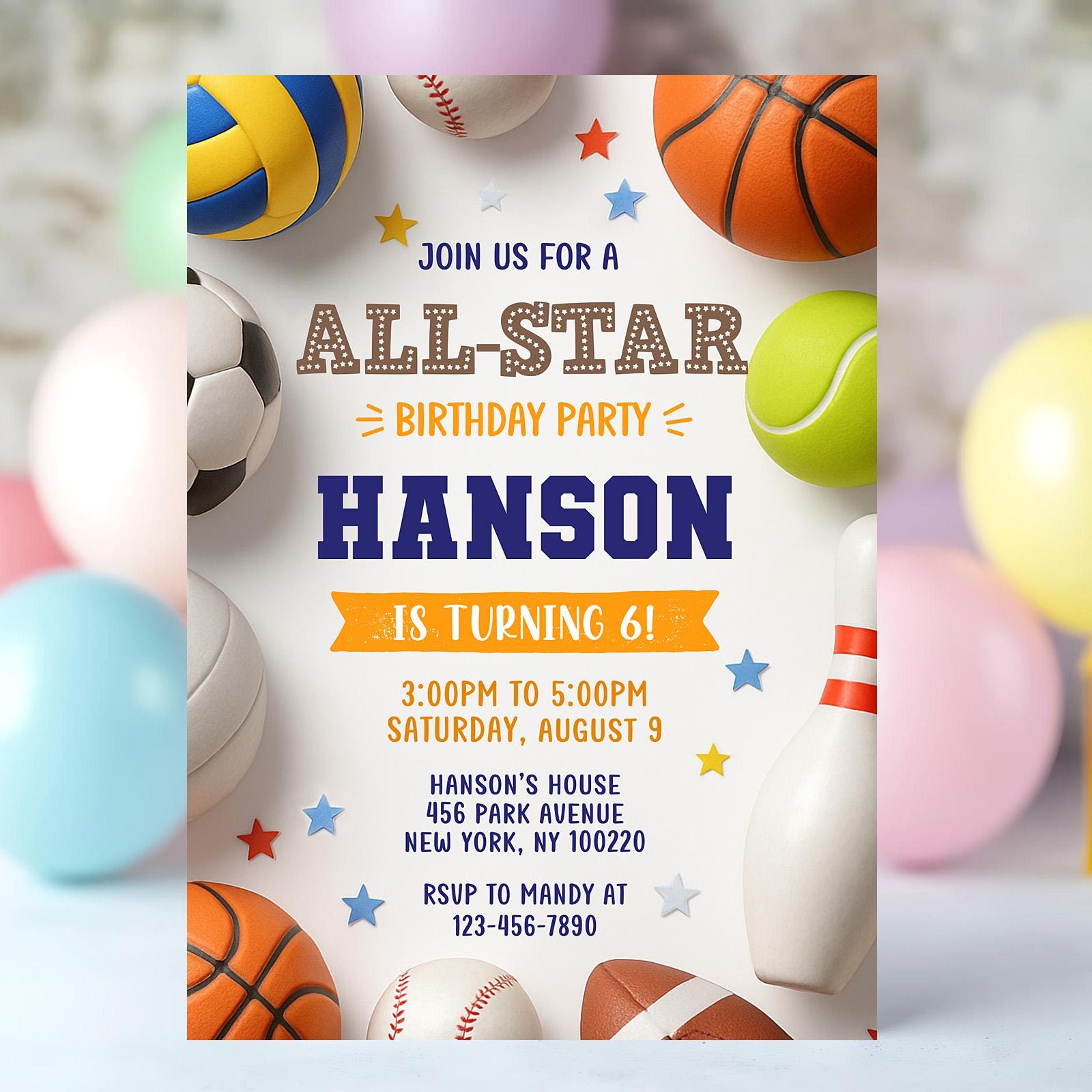 Editable Sports Birthday Invitation All Star Party Invite Digital ...