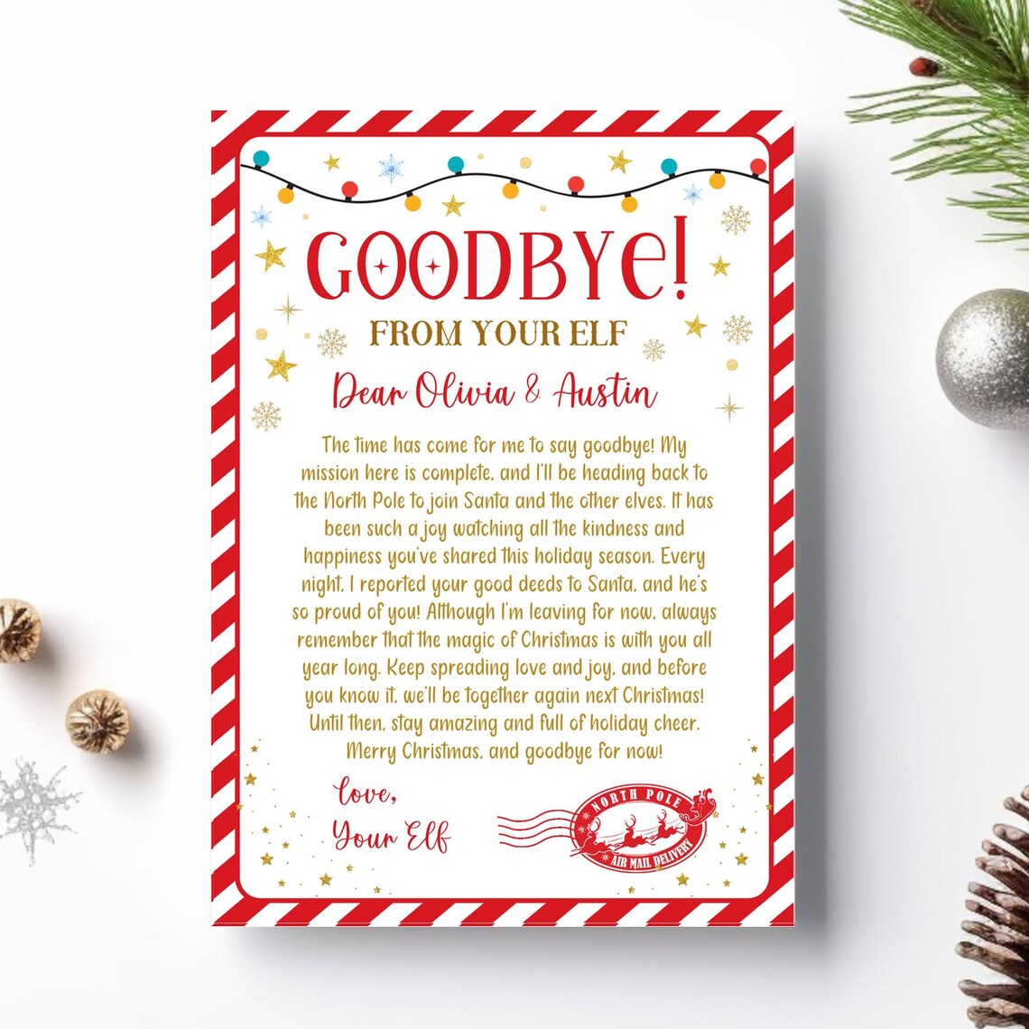 Elf Letter, Elf Arrival Letter, Elf Return Letter, Elf Goodbye Letter ...