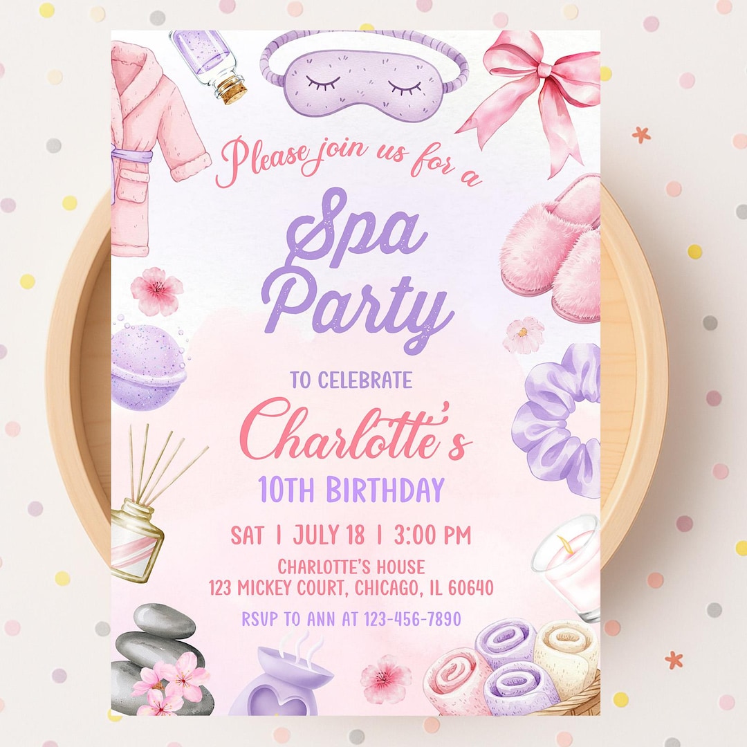 Spa Party Invite, Girls Spa Birthday Invitation, Pamper Glam Birthday ...