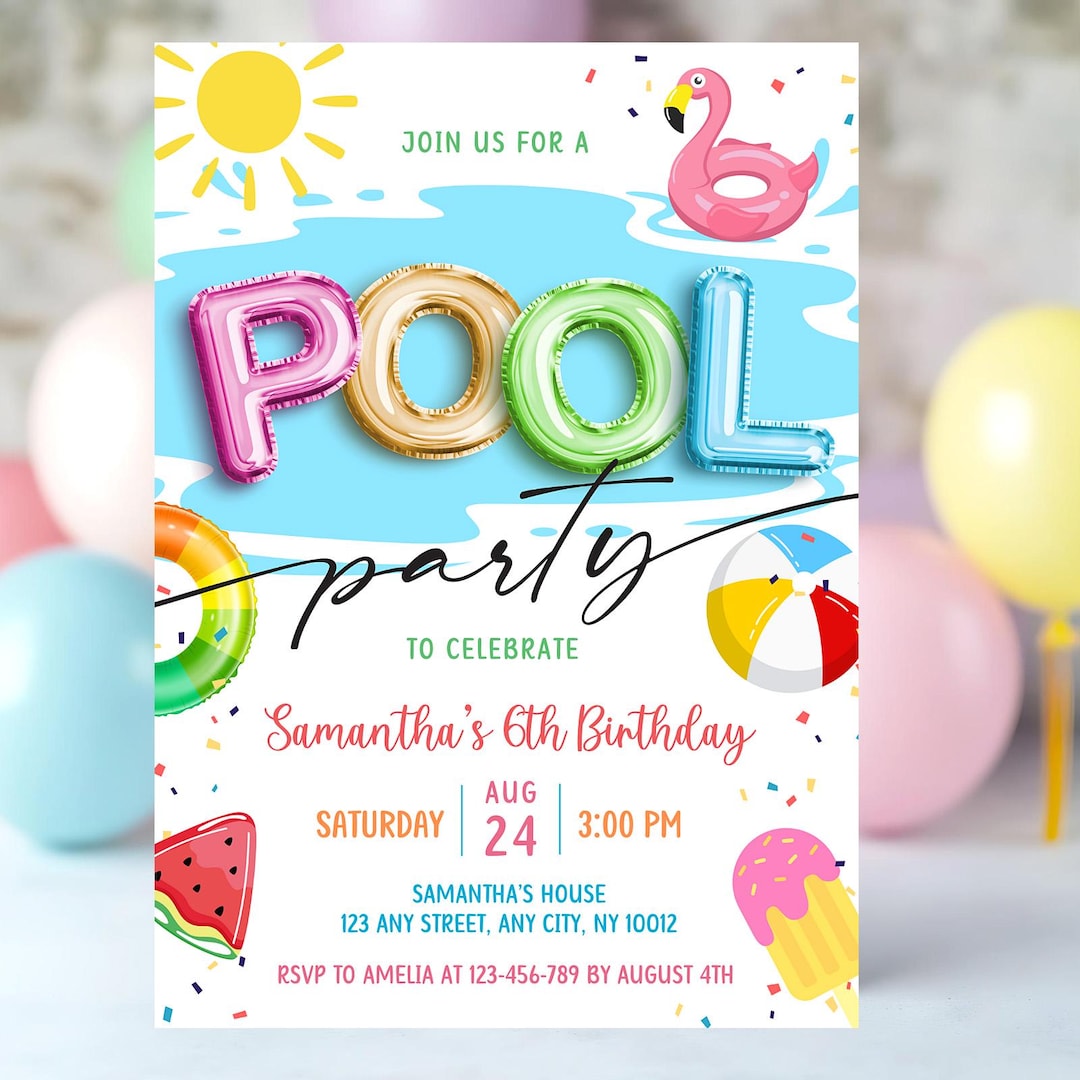 Editable Pool Party Birthday Invitation Summer Pool Invite Swimming ...