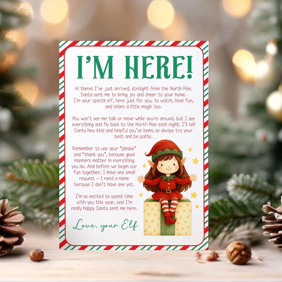 First Time Girl Elf Arrival Letter, Christmas Elf Welcome Note From ...