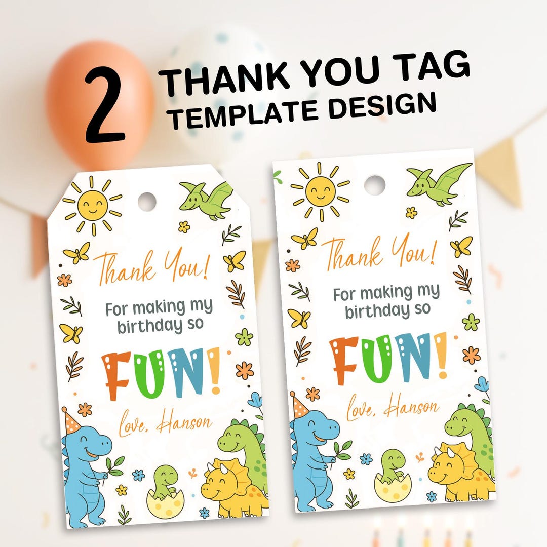 Dinosaur Thank You Tag, Dino Birthday Favor Tag, One-a-saurus Party Tag ...