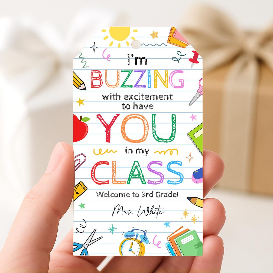 Back to School Gift Tag, I'm Buzzing With Excitement Tag, Printable ...