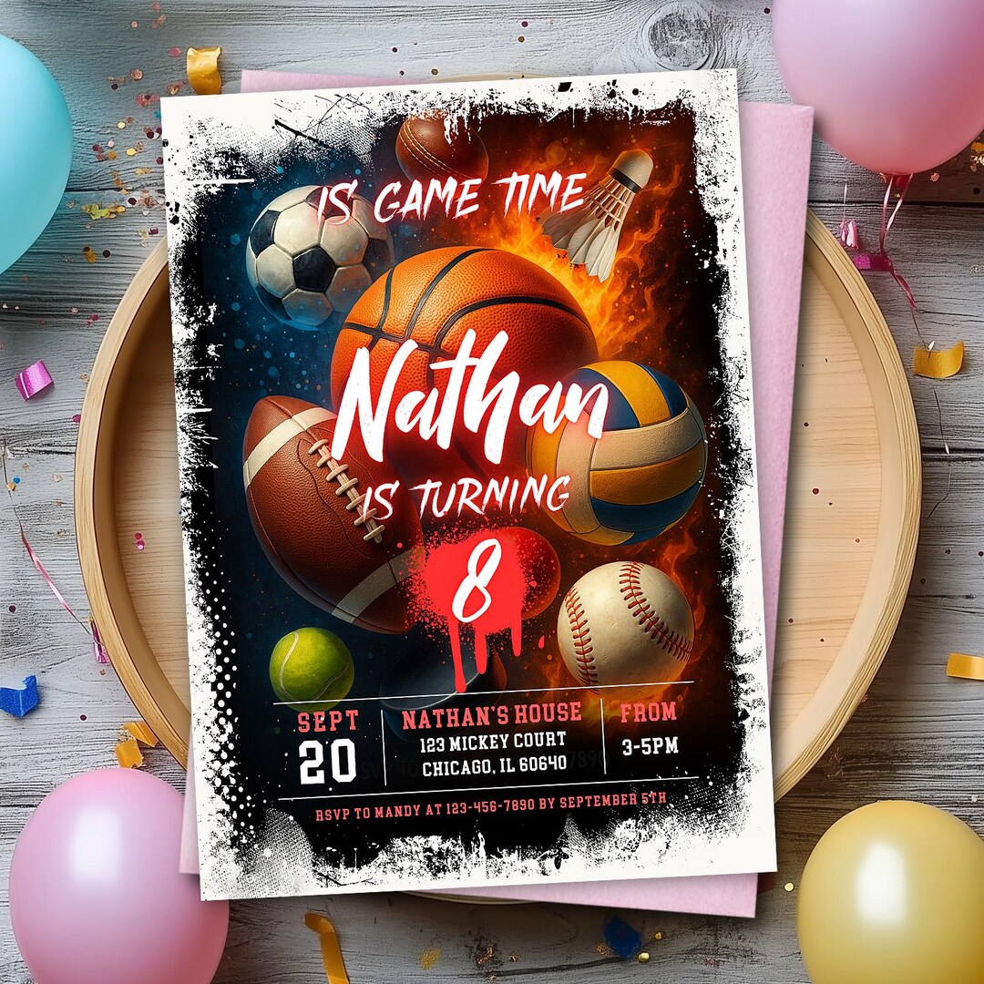 Editable Sports Birthday Invitation, Sports Party Invite, All Star ...