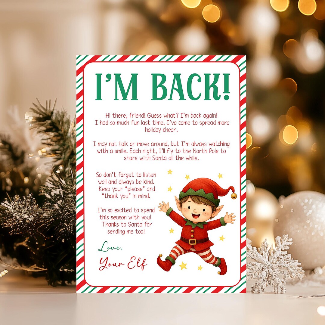 Editable Elf Arrival Letter Return Letter Christmas Elf I'm Back Elf ...