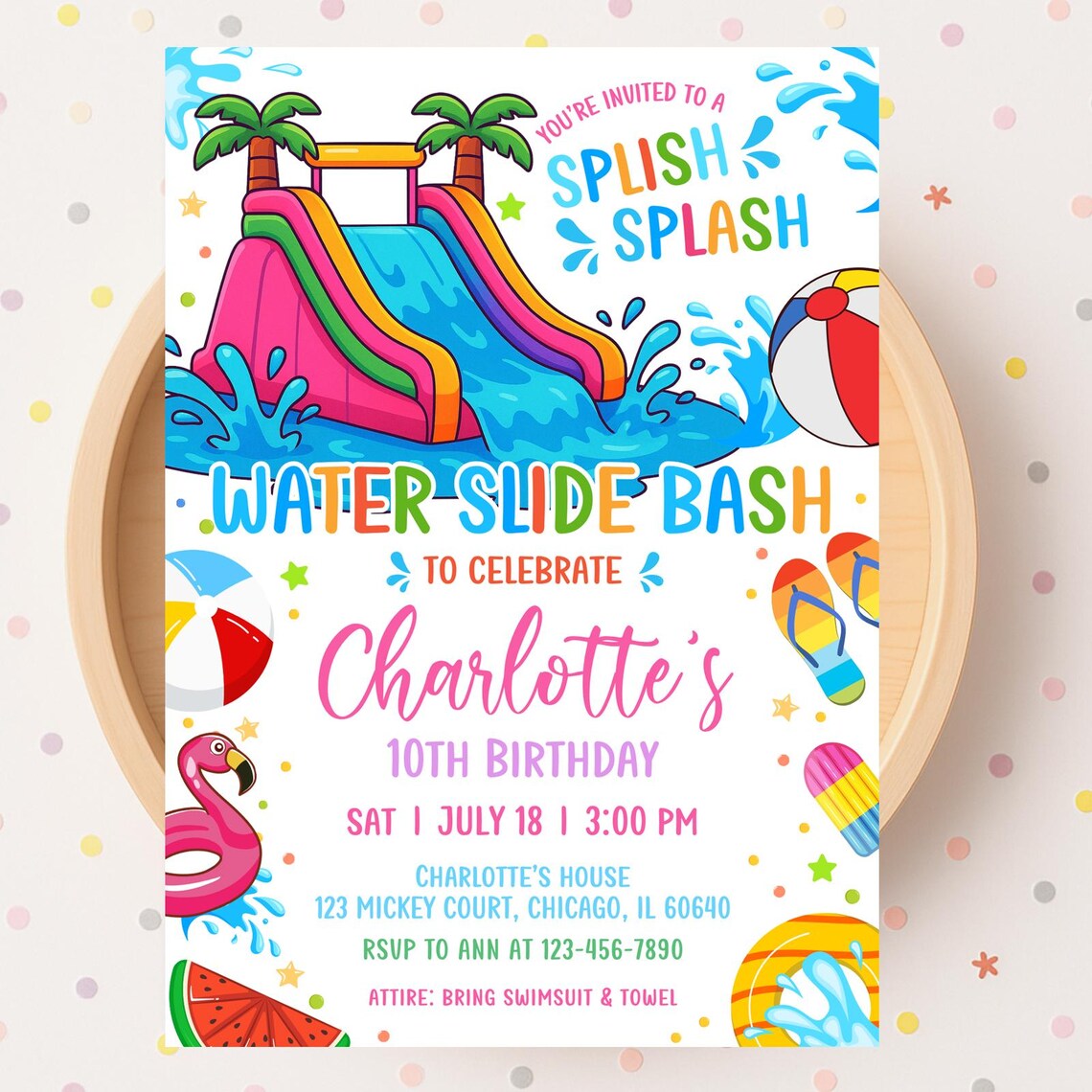 Editable Waterslide Birthday Invitation Water Slide Splash Party Summer ...