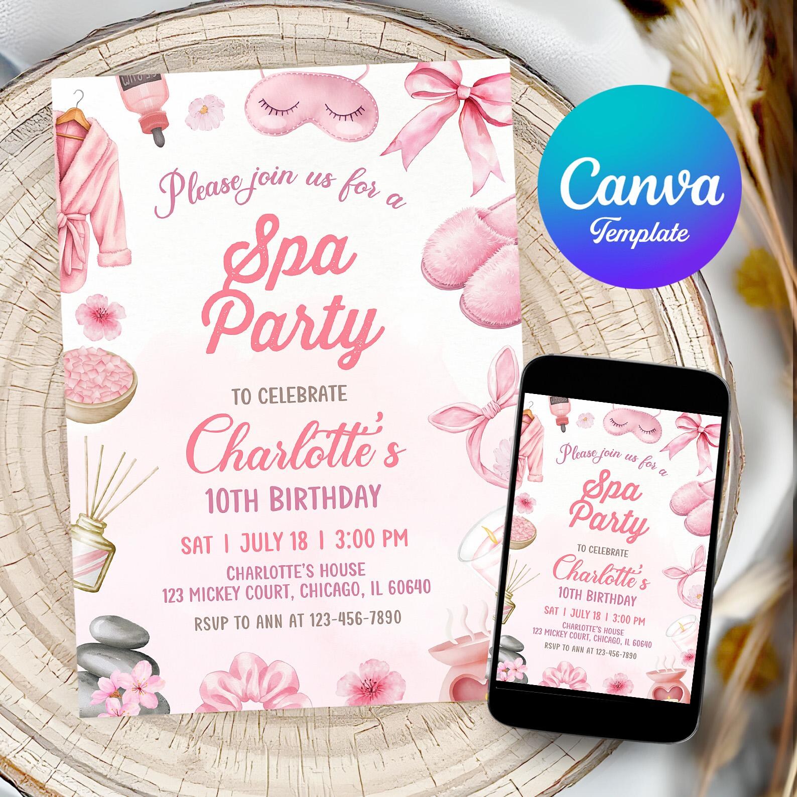 Girls Spa Birthday Invitation, Spa Party Invite, Pamper Glam Birthday ...