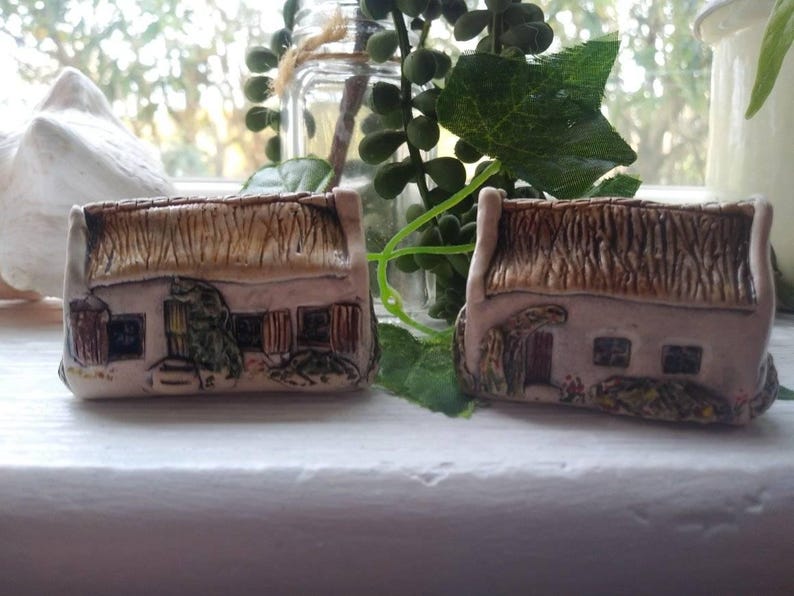 Handmade Ceramic Irish Cottage With Thatched Roof - Miniature Home ...