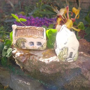 Handmade Ceramic Irish Cottage With Thatched Roof - Miniature Home ...