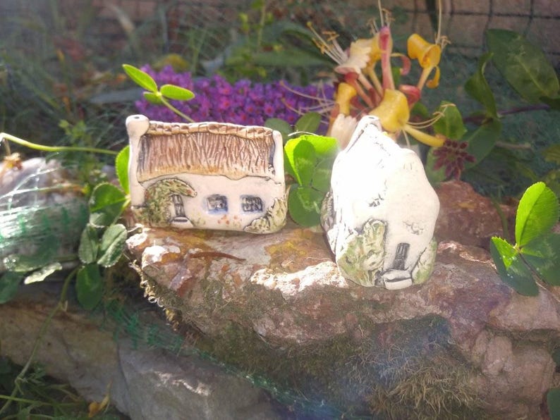 Handmade Ceramic Irish Cottage With Thatched Roof - Miniature Home ...