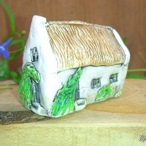Handmade Ceramic Irish Cottage With Thatched Roof - Miniature Home ...